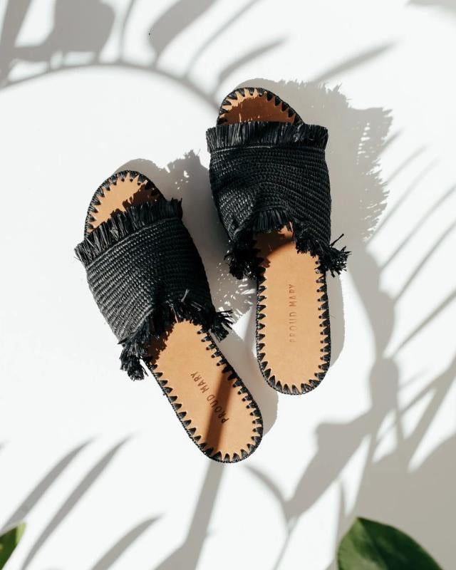 Raffia Fringe Slide (Black) – Ocelot Market